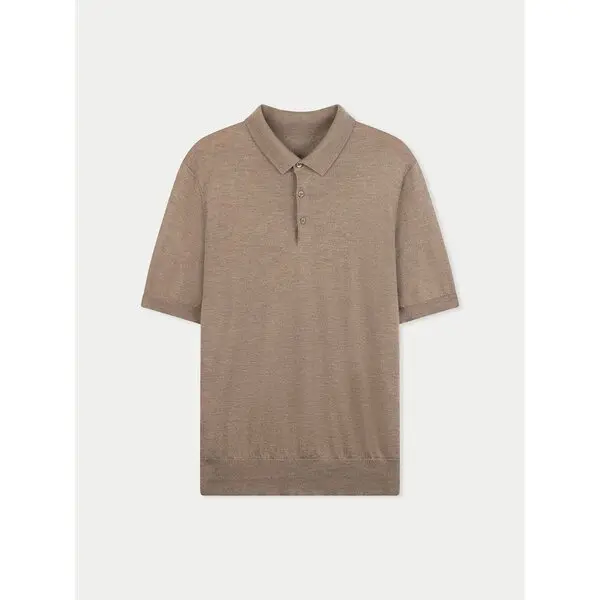 Gobi Cashmere Classic Polo Shirt With Short Sleeve - Timber Wolf