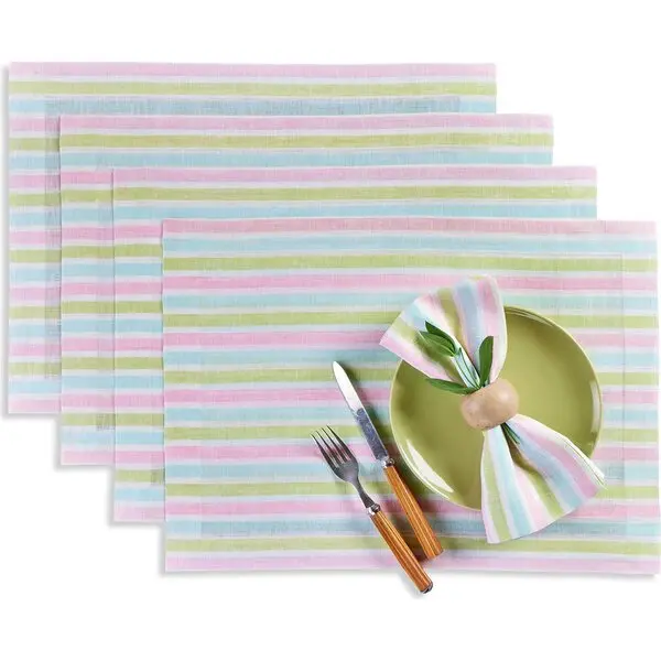 SOLINO HOME Linen Placemats, 14" X 19" Inch - Palm Beach Stripe