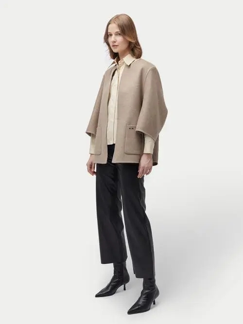 Gobi Cashmere Cashmere Poncho Jacket With Patch Pockets - Taupe