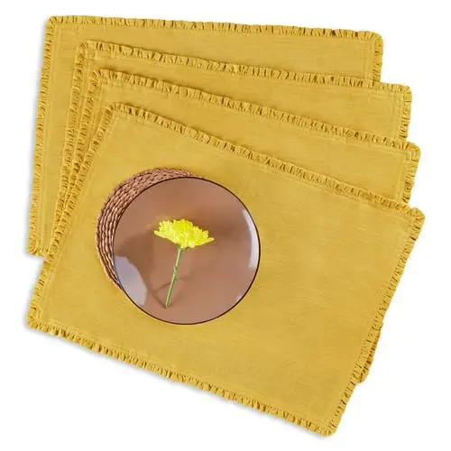 SOLINO HOME Linen Placematsjuliette Ruffle - Mustard Yellow