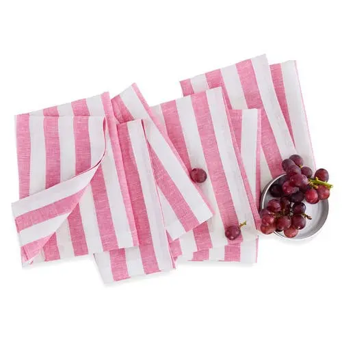 SOLINO HOME Linen Dinner Napkinssorrento Stripe - Chateau Rose And White