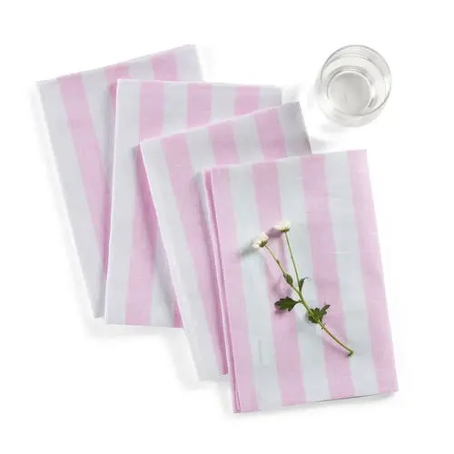 SOLINO HOME Linen Dinner Napkinssorrento Stripe - Pink And White