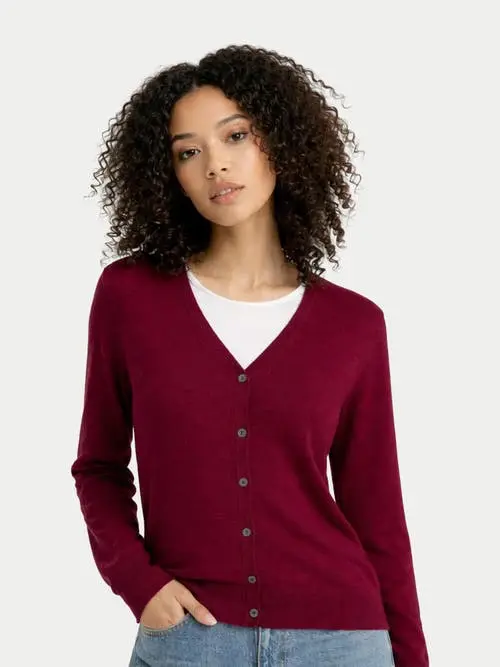 Gobi Cashmere V-neck Button-front Cardigan - Bordeaux