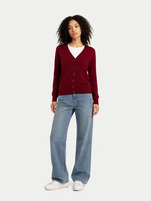 Gobi Cashmere V-neck Button-front Cardigan - Bordeaux