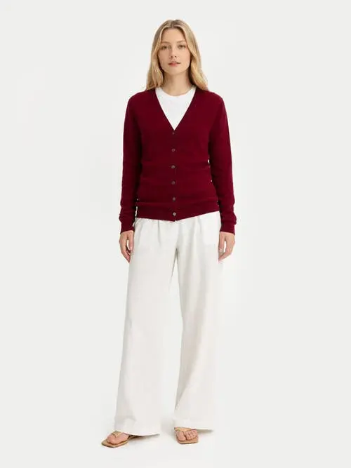 Gobi Cashmere V-neck Button-front Cardigan - Bordeaux