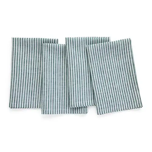 SOLINO HOME Linen Dinner Napkinsnarrow Stripe - Rainforest And White