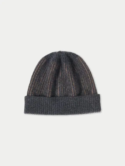 Gobi Cashmere Ribbed Knit Beanie - Charcoal