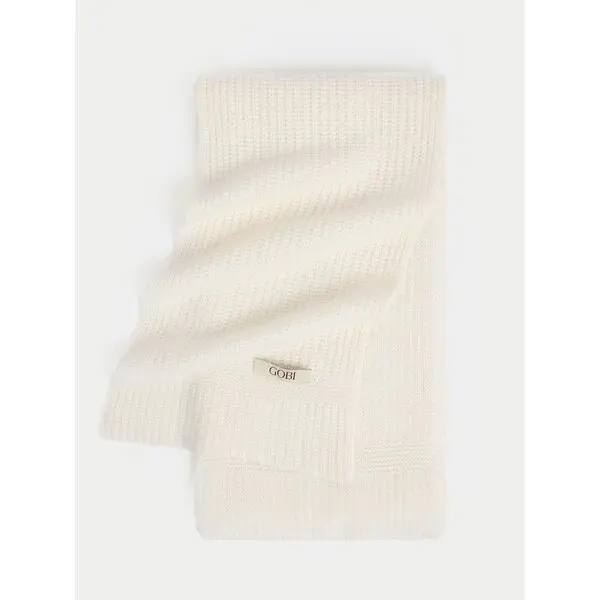 Gobi Cashmere Wide Rib Knit Scarf - White