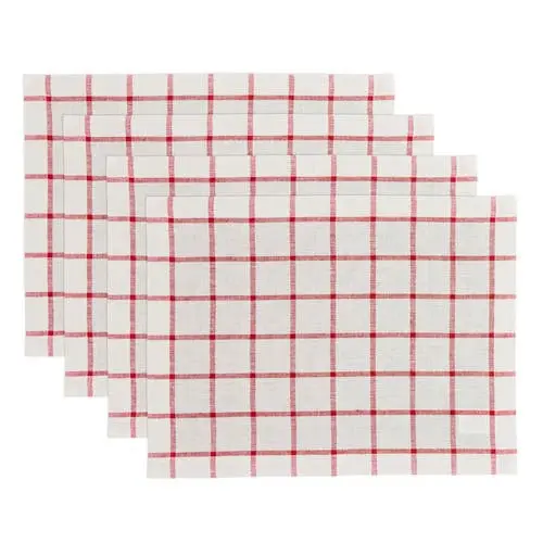 SOLINO HOME Linen Placematswindowpane - Tofu/red