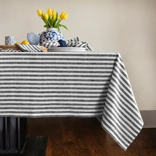SOLINO HOME Linen Table Throwamalfi Stripe - Black And White