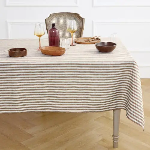 SOLINO HOME Linen Table Throwamalfi Stripe - Brown And Cream