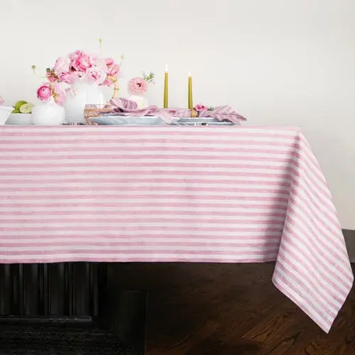 SOLINO HOME Linen Table Throwamalfi Stripe - Cherry Blossom And White