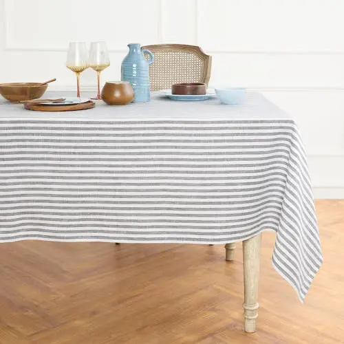 SOLINO HOME Linen Table Throwamalfi Stripe - Grey And White