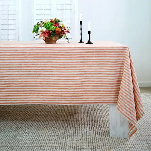 SOLINO HOME Linen Table Throwamalfi Stripe - Pumpkin And Natural
