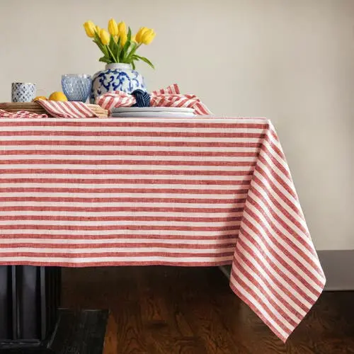 SOLINO HOME Linen Table Throwamalfi Stripe - Red And White