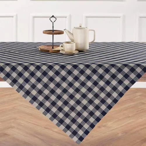 SOLINO HOME Linen Table Throwmorgan Check - Navy And Natural