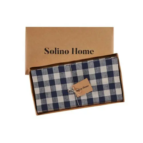 SOLINO HOME Linen Table Throwmorgan Check - Navy And Natural