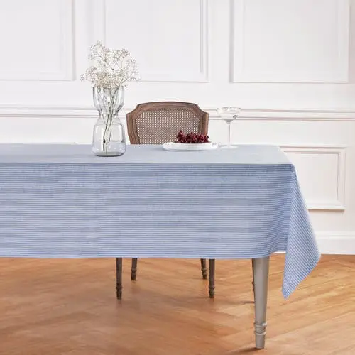 SOLINO HOME Linen Table Thrownarrow Stripe - Cornflower Blue And White