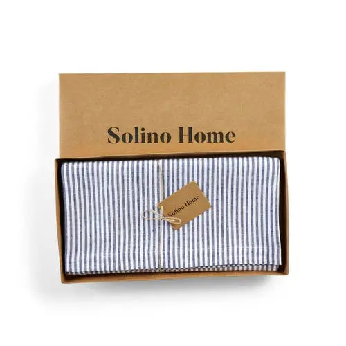SOLINO HOME Linen Table Thrownarrow Stripe - Navy And White