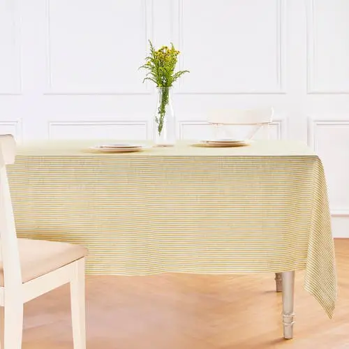 SOLINO HOME Linen Table Thrownarrow Stripe - Spicy Mustard And White