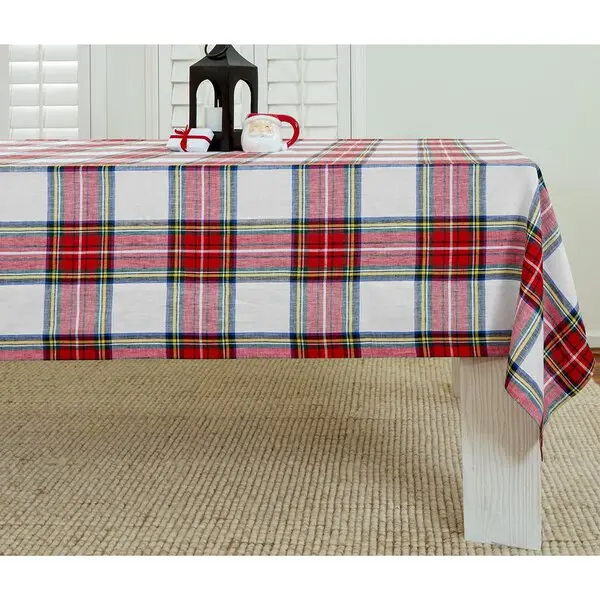SOLINO HOME Linen Table Throwstewart Plaid - White