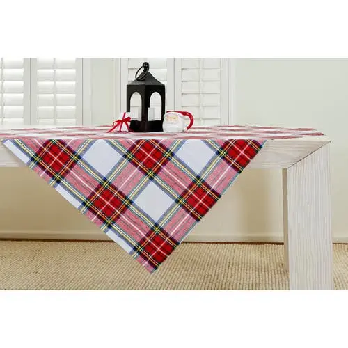 SOLINO HOME Linen Table Throwstewart Plaid - White