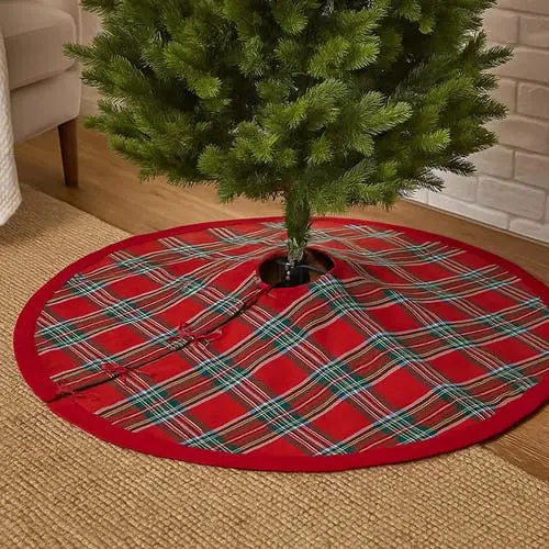 SOLINO HOME Linen Tree Skirtplaid Linen Christmas Tree Skirt - Madras Holiday Plaid