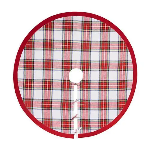 SOLINO HOME Linen Tree Skirtplaid Linen Christmas Tree Skirt - White Stewart Plaid
