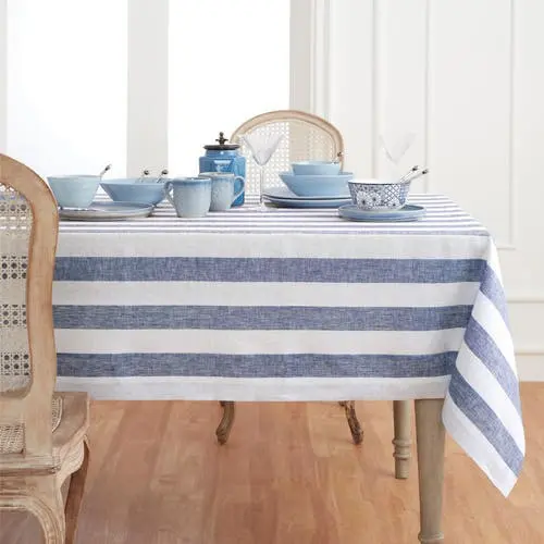 SOLINO HOME Linen Table Throwcabana Stripe - Navy And White