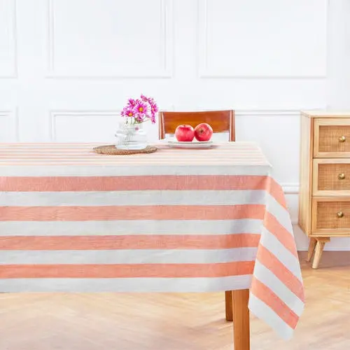 SOLINO HOME Linen Table Throwcabana Stripe - Salmon And White