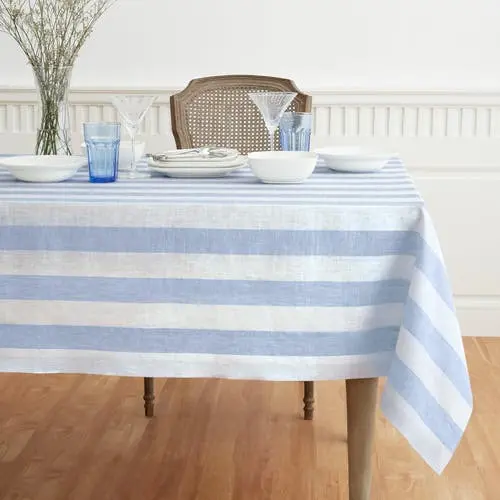 SOLINO HOME Linen Table Throwcabana Stripe - Sky Blue And White