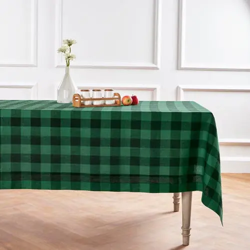 SOLINO HOME Linen Table Throwbuffalo Check - Green And Black