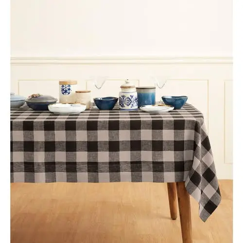 SOLINO HOME Linen Table Throwbuffalo Check - Natural And Black