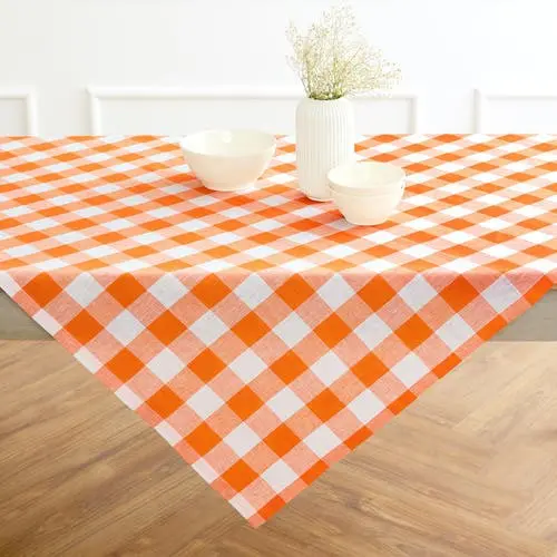 SOLINO HOME Linen Table Throwbuffalo Check - Pumpkin And White