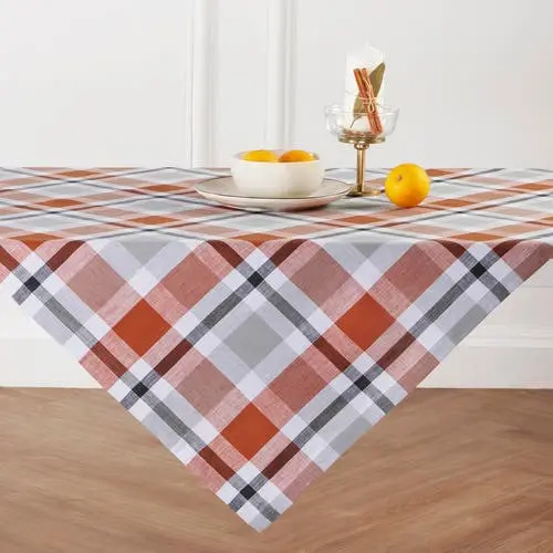 SOLINO HOME Linen Table Throwfall Buffalo Check - Cinnamon