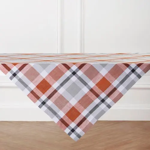 SOLINO HOME Linen Table Throwfall Buffalo Check - Cinnamon