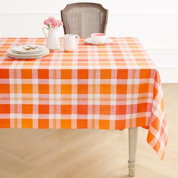 SOLINO HOME Linen Table Throwfall Buffalo Check - Pumpkin
