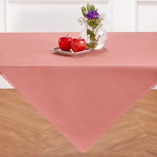 SOLINO HOME Linen Table Throwfringe, 52" X 52 - Dusty Rose