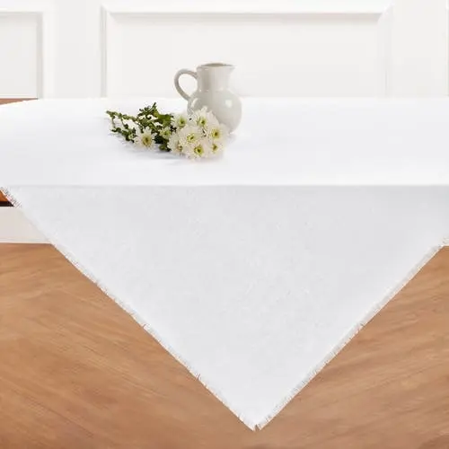 SOLINO HOME Linen Table Throwfringe, 52" X 52 - White