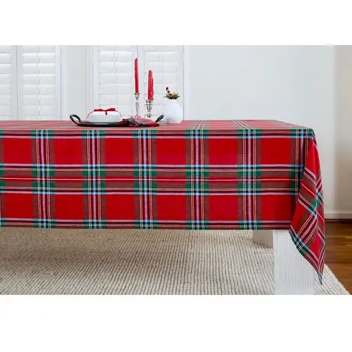 SOLINO HOME Linen Tableclothmadras Holiday Plaid - Red