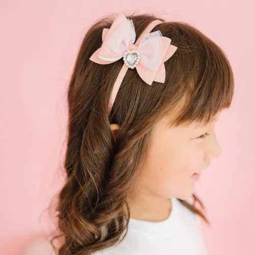 SWEET WINK Heart Charm Glitter Bow Headband