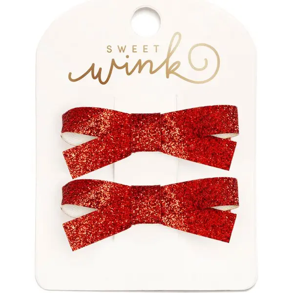 SWEET WINK Heart Charm Glitter Bow Headband - Red