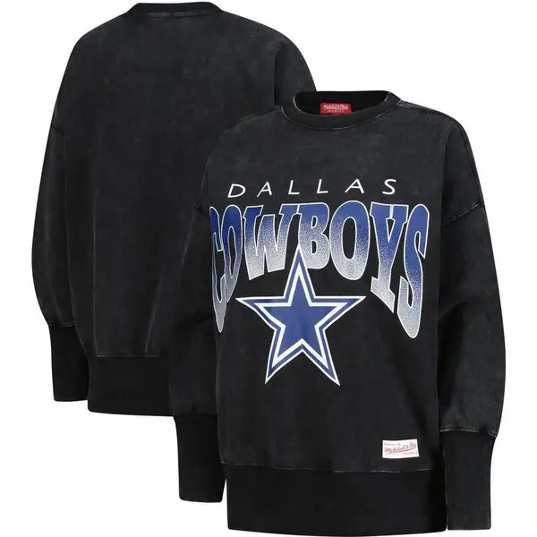 Mitchell & Ness Dallas Cowboys Mineral Wash Crewneck Sweatshirt - Black