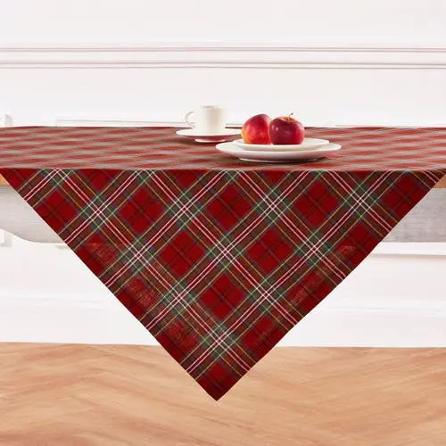 SOLINO HOME Linen Table Throw 52 X 52 Inch For Dining Table - Red