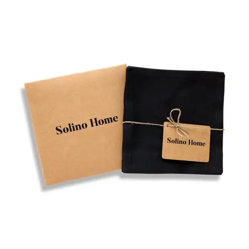 Solino Home Cotton Plain Cocktail Napkins Set Of 12, 6 X 6 Inch For Dining Table - Black