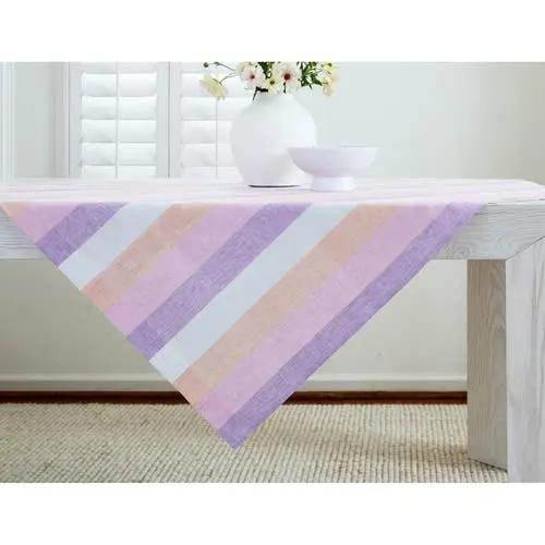 SOLINO HOME Linen Table Throw Stripe, 50 X 50 Inch