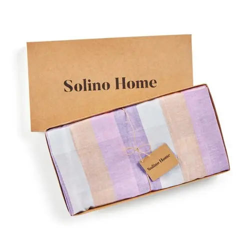 SOLINO HOME Linen Table Throw Stripe, 50 X 50 Inch