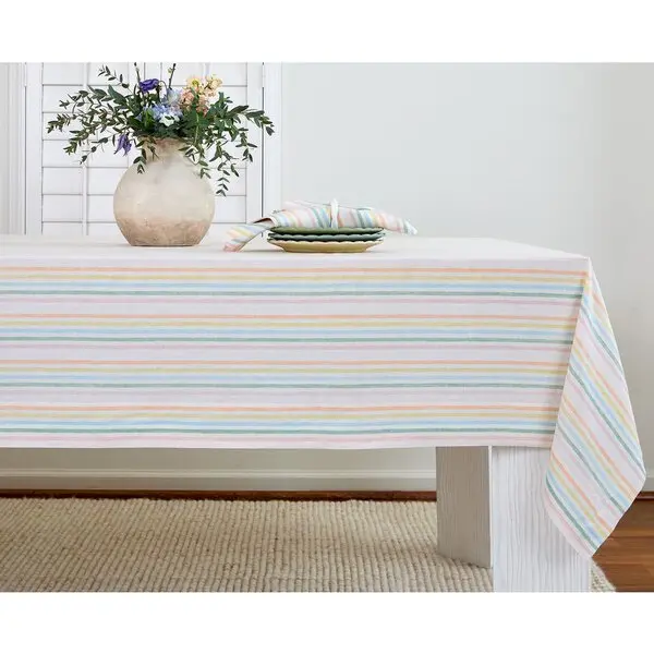 SOLINO HOME Linen Table Throwjulia - Muted Pastel Stripe