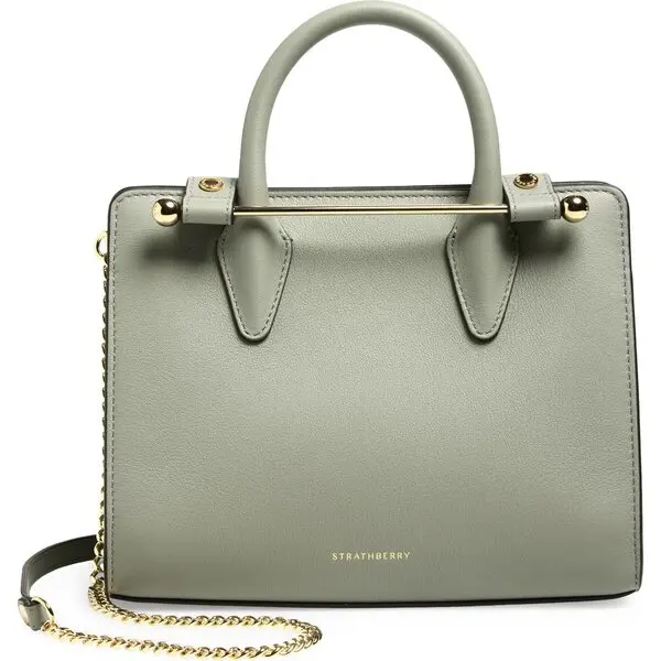Strathberry Mini Leather Tote - Library Green