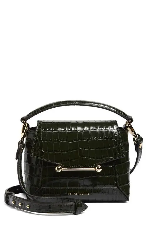 Strathberry Nano Mosaic Croc Embossed Leather Handbag - Forest